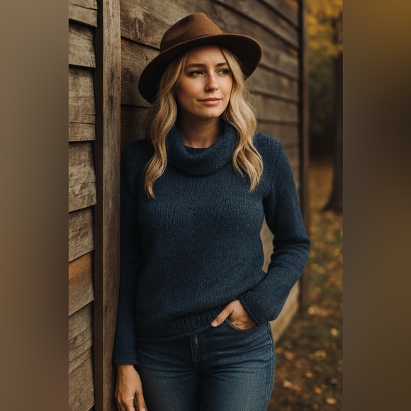 Blue Willi's | Sweaters | Vintage Blue Willis Blue Cotton Cowl Neck ...